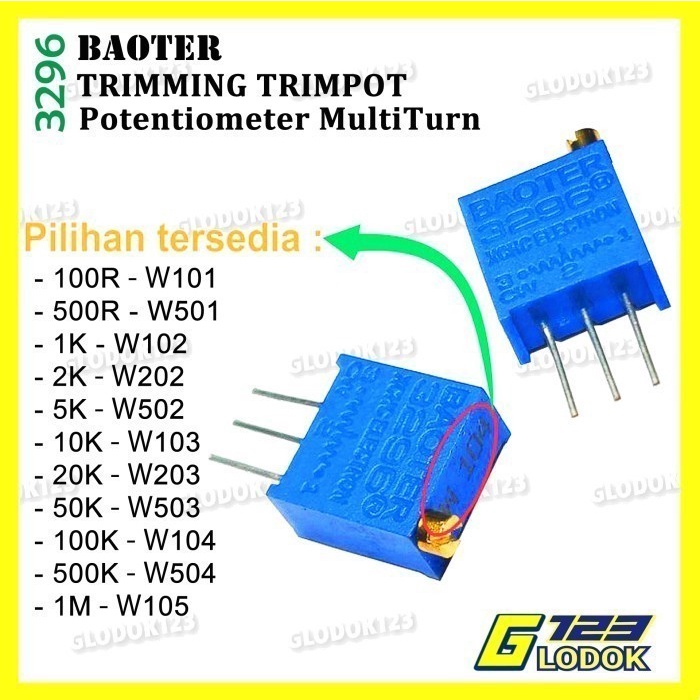 Jual Potensiometer Potentiometer Trimpot Multiturn VR 3296W 100R 500K ...