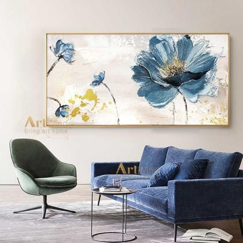 Jual Lukisan dinding abstrak flower blue modern minimalis ukuran ...