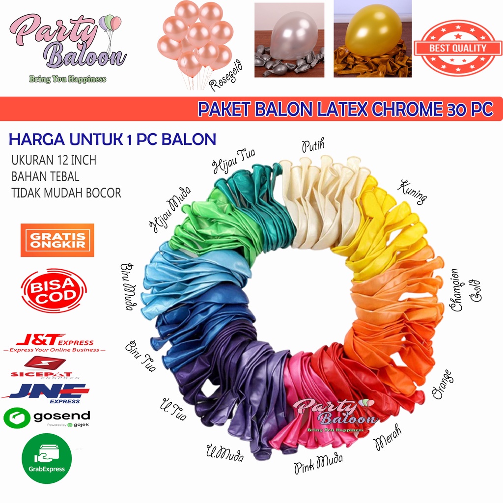 Jual Balon Ulang Tahun Latex Ultah Karet Metalik Polos Tebal Murah ...
