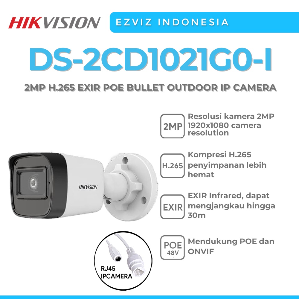 Jual HIKVISION DS-2CD1021G0-I 2MP H.265 EXIR POE BULLET OUTDOOR IP CAMERA | Shopee Indonesia