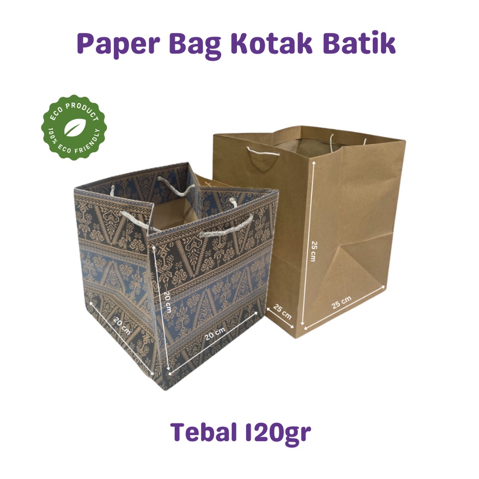 Jual Paper Bag Kotak Tas Hajatan Kertas Coklat Motif Batik 125 Gr Tebal ...