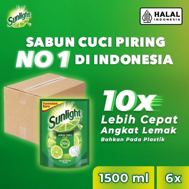 Jual SUNLIGHT SABUN CUCI PIRING JERUK NIPIS REFILL 1500ML (Isi 6) | Shopee Indonesia