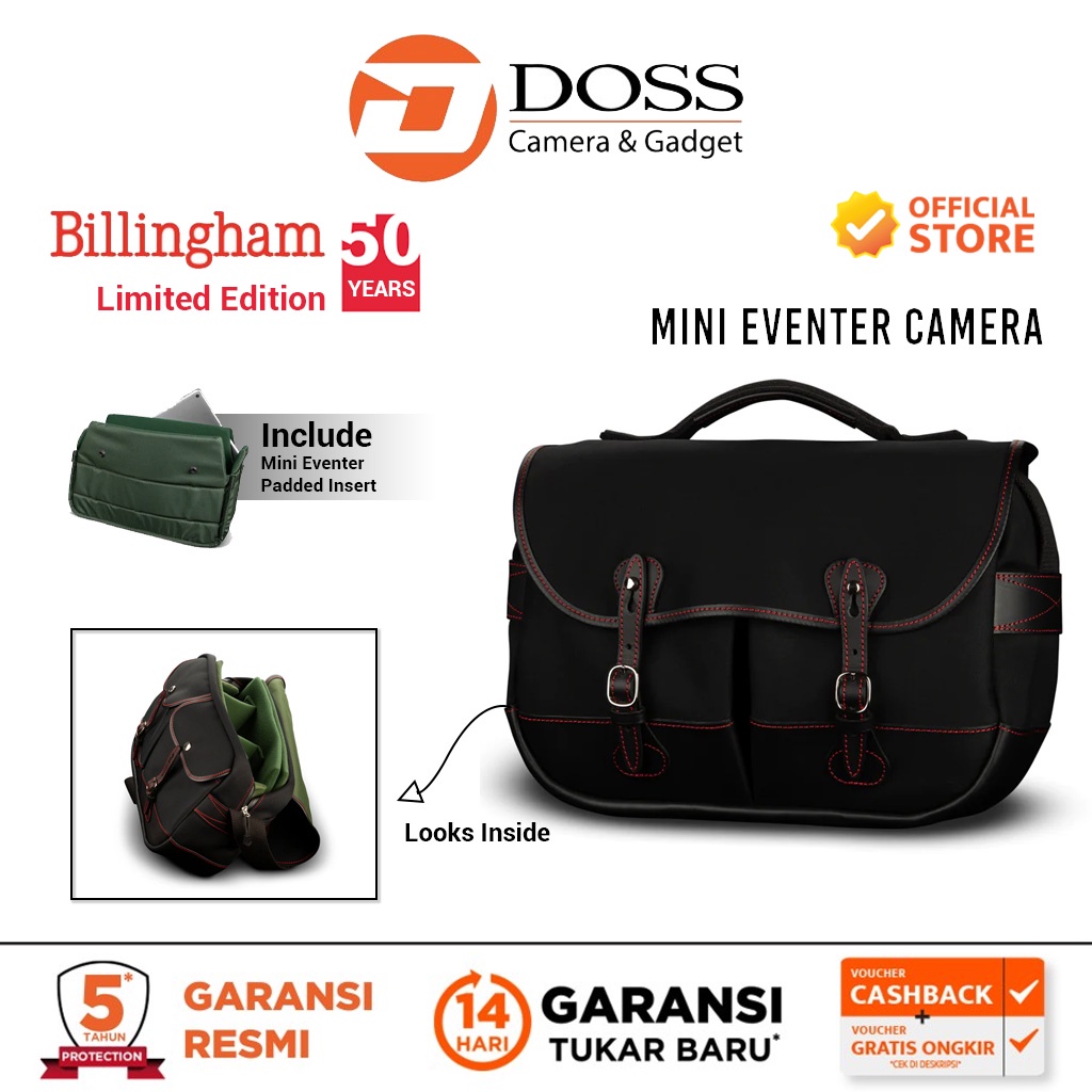 Jual Billingham 50 Years Mini Eventer - Black with Red Stitching Camera ...