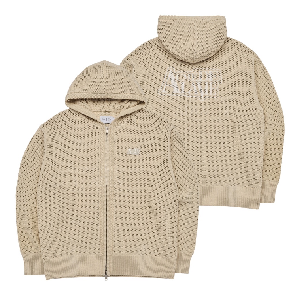 Jual [ADLV] Print Mesh Knit Hoodie Zip Up Beige - Hoodie Oversized Fit ...