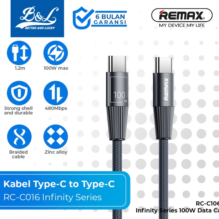 Jual REMAX RC-C106 Kabel Data Type-C to Type-C 100W Fast Charging INFINITY | Shopee Indonesia