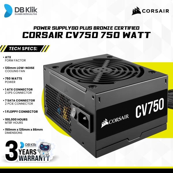 Jual Power Supply CORSAIR CV750 750 Watt 80 Plus Bronze Certified | Shopee Indonesia