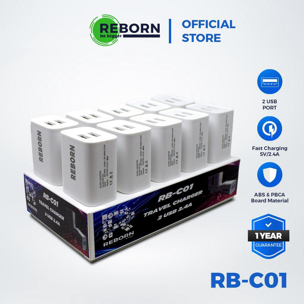 Jual Reborn Charger Adaptor Dual USB Fast Charging 2.4A RB-C01 (Isi 10 Pcs) | Shopee Indonesia