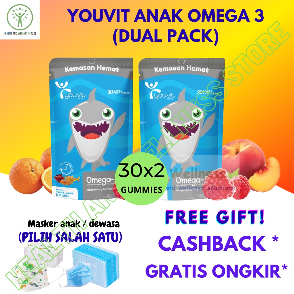 Jual YOUVIT GUMMY MULTIVITAMIN OMEGA 3 ANAK 30 GUMMIES 1 POUCH VITAMIN OTAK ANAK DUAL PACK ...
