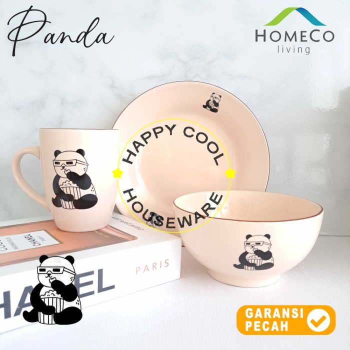 Jual HOMECO 3pcs Piring Mangkok Mug Set New Panda Cemilan Paket Set ...