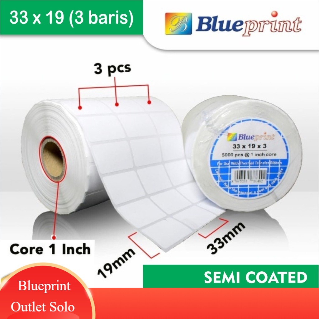 Jual Blueprint Sticker label 33 x 19mm 3 Line Baris Semi Coated Stiker ...