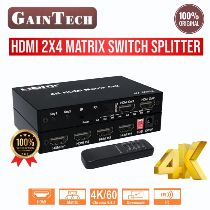 Jual HDMI Matrix Switch Splitter 2x4 2 in 4 out Support 4K 60Hz ...