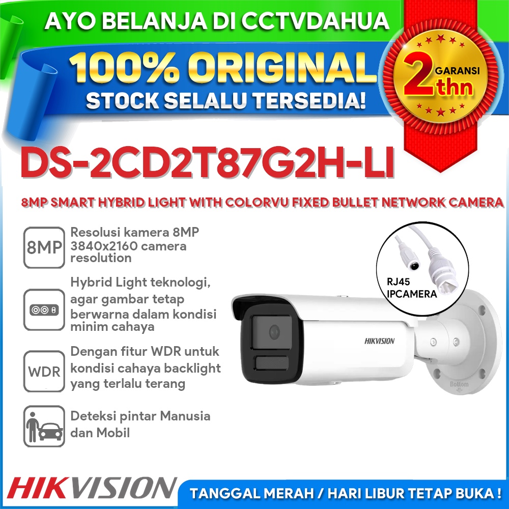 Jual HIKVISION DS-2CD2T87G2H-LI 8MP HYBRID LIGHT COLORVU FIXED IP CAMERA | Shopee Indonesia