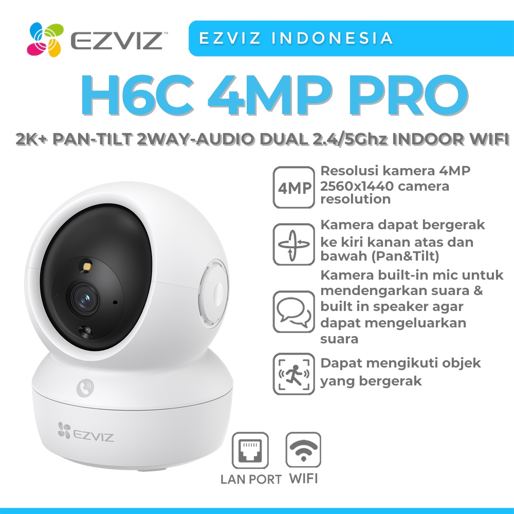 Jual EZVIZ H6C 4MP PRO 2K+ PAN-TILT 2WAY-AUDIO DUAL 2.4/5GHZ INDOOR WIFI | Shopee Indonesia