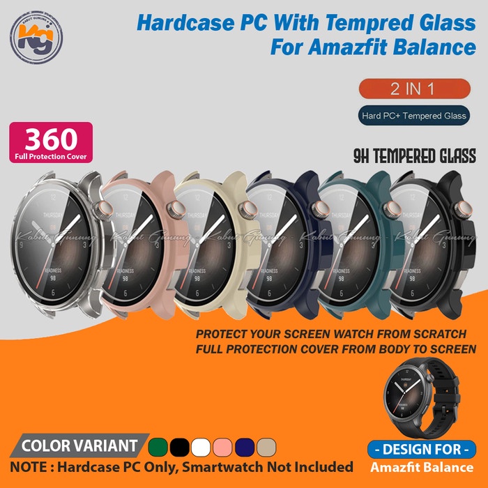 Jual Hard Case PC Bumper For Amazfit Balance Case With Tempered Glass ...