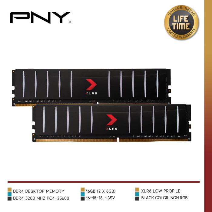 Jual PNY XLR8 DDR4 3200MHz 16GB (2x8GB) Low Profile Desktop Memory ...