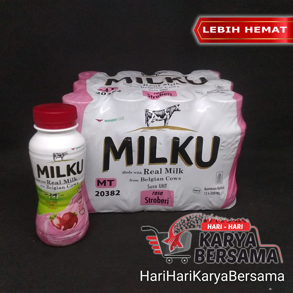 Jual MILKU MINUMAN SUSU UHT RASA STRAWBERRY BOTOL PACK 12'S X 200ML ...