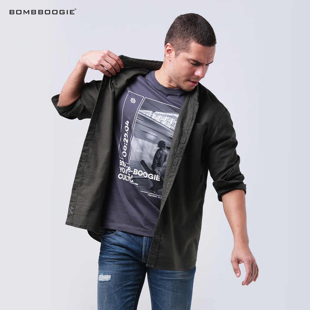 Jual Bombboogie Kemeja Pria Regular Linox Green Army 24930B5AR | Shopee Indonesia