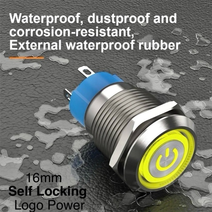 Jual Saklar Latching 12 24V 220V 16Mm Logo Power Self Locking Push Button Switch Waterproof ...