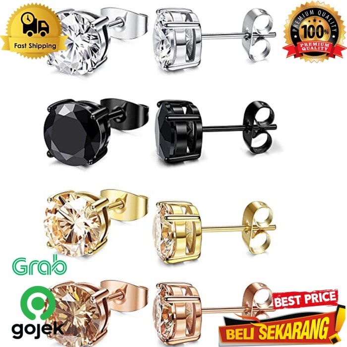 Jual Anting tindik telinga berlian bulat titanium anti karat unisex ...