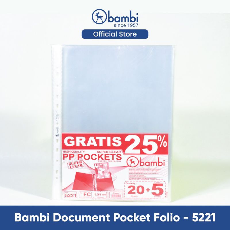 Jual PP Pocket/Sheet Protector F4 Bambi 5221 ( 1bks/25 Sheet ) | Shopee Indonesia