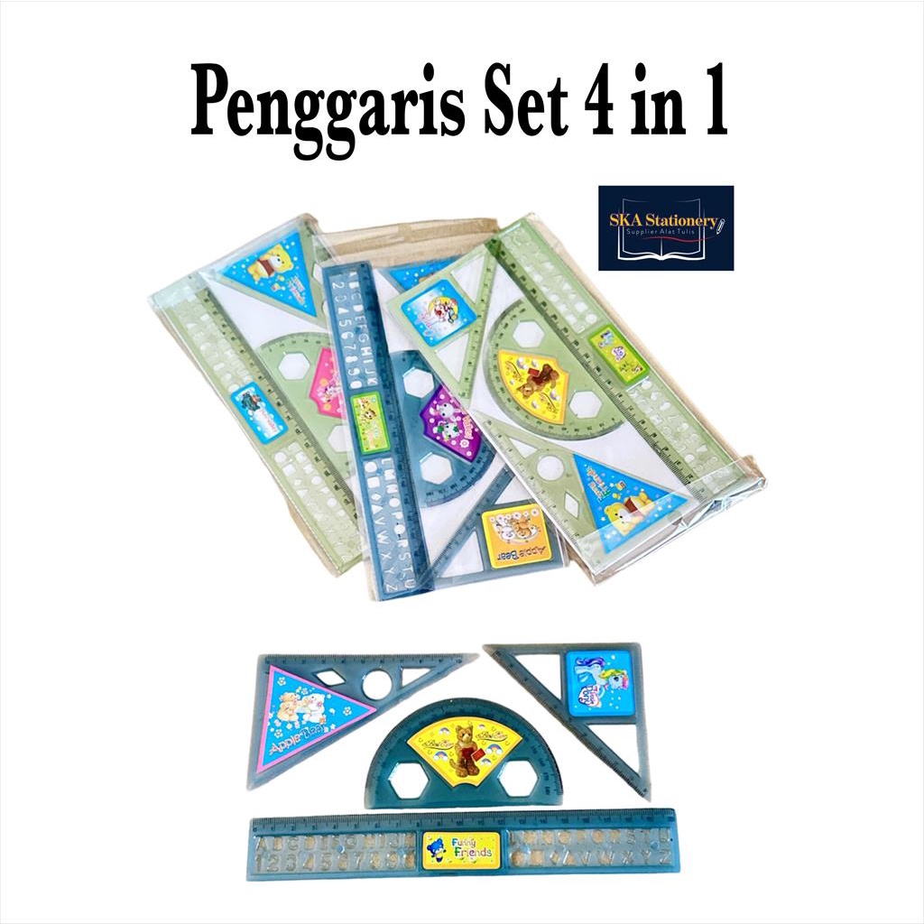 Jual Penggaris Set Plastik 4in1 isi 4 pcs (Pak Kecil) | Shopee Indonesia