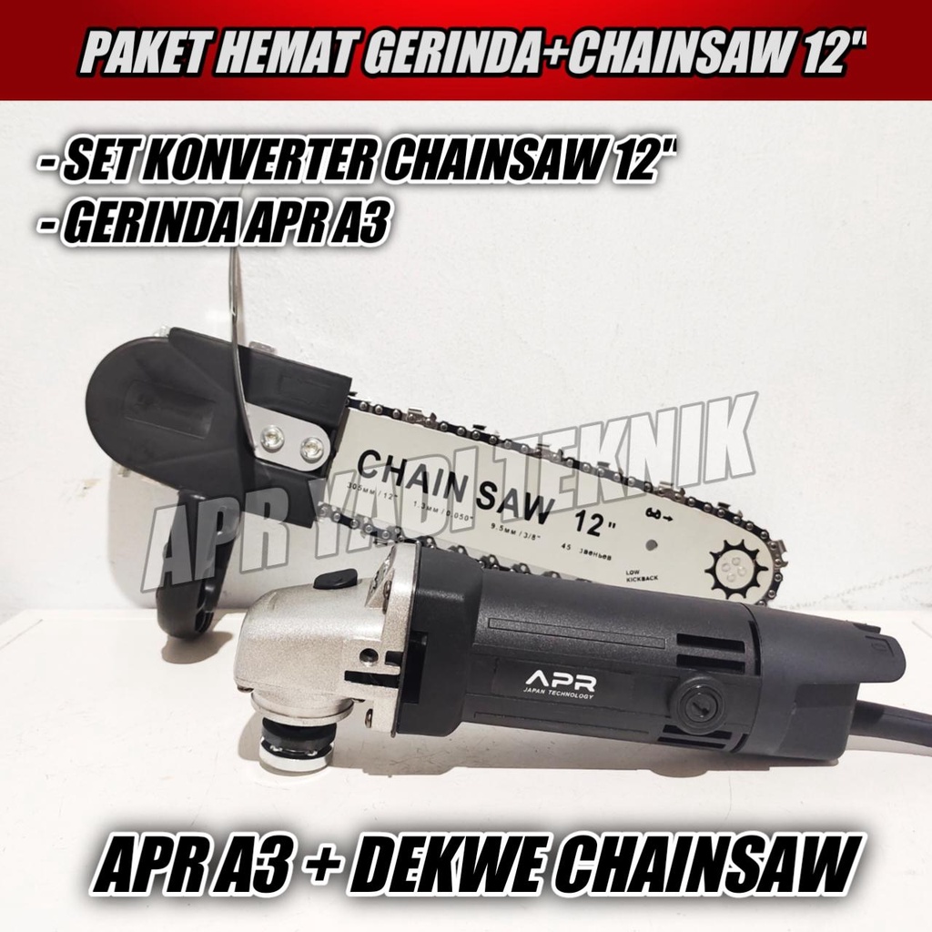 Jual PAKET HEMAT GERINDA APR A3 + CHAINSAW 12" Mesin Gerinda dan Converter Chainsaw 12inch senso ...