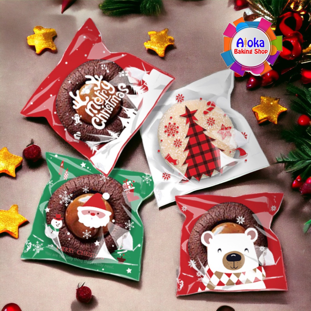 Jual 100 Pcs 10x10 Cookies Bag Merry Christmas / Plastik Kue Kering ...