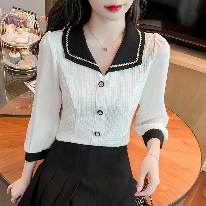 Jual FANMU Kemeja Sifon Kerah Boneka Baru 2023/Kemeja Kecil Slim Fit ...
