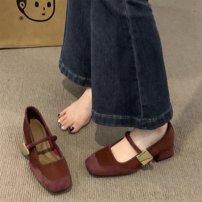 Jual New suede square toe design with a niche feel, shallow cut French ...