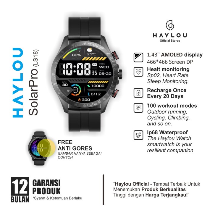 Jual Haylou Solar Pro LS18 Smartwatch Canggih BT Call AOD Waterproof ...