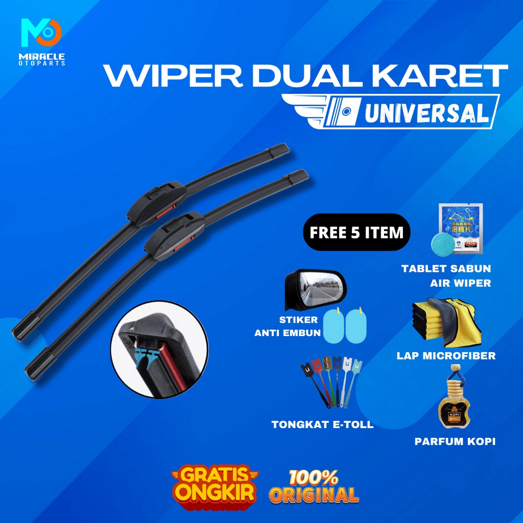 Jual Wiper Mobil Double Karet 2 Lapis Frameless Universal Model Karet Ganda Dual Blade Dobel ...