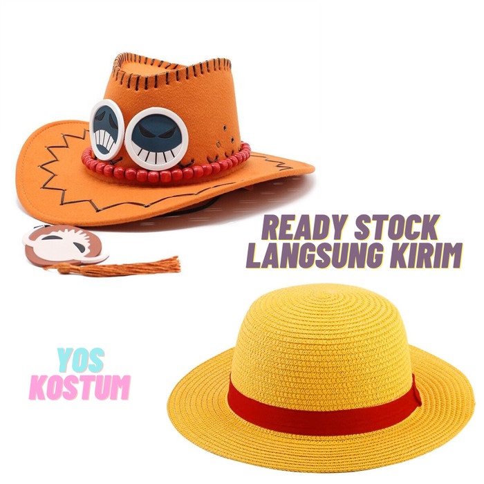 Jual Topi One Piece Luffy Jerami Portgas D Ace Cosplay Anime Hat Koboi ...