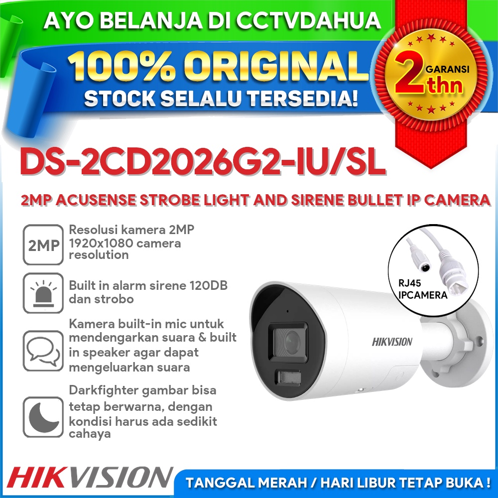 Jual HIKVISION DS-2CD2026G2-IU/SL 2MP ACUSENSE W STROBE & SIRENE IP CAMERA | Shopee Indonesia