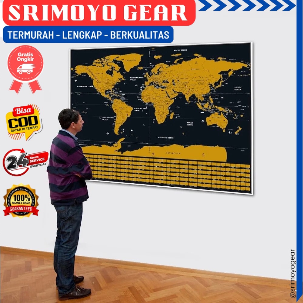 Jual Poster Scratch Map Peta Dunia Versi National Flag - Poster Peta ...