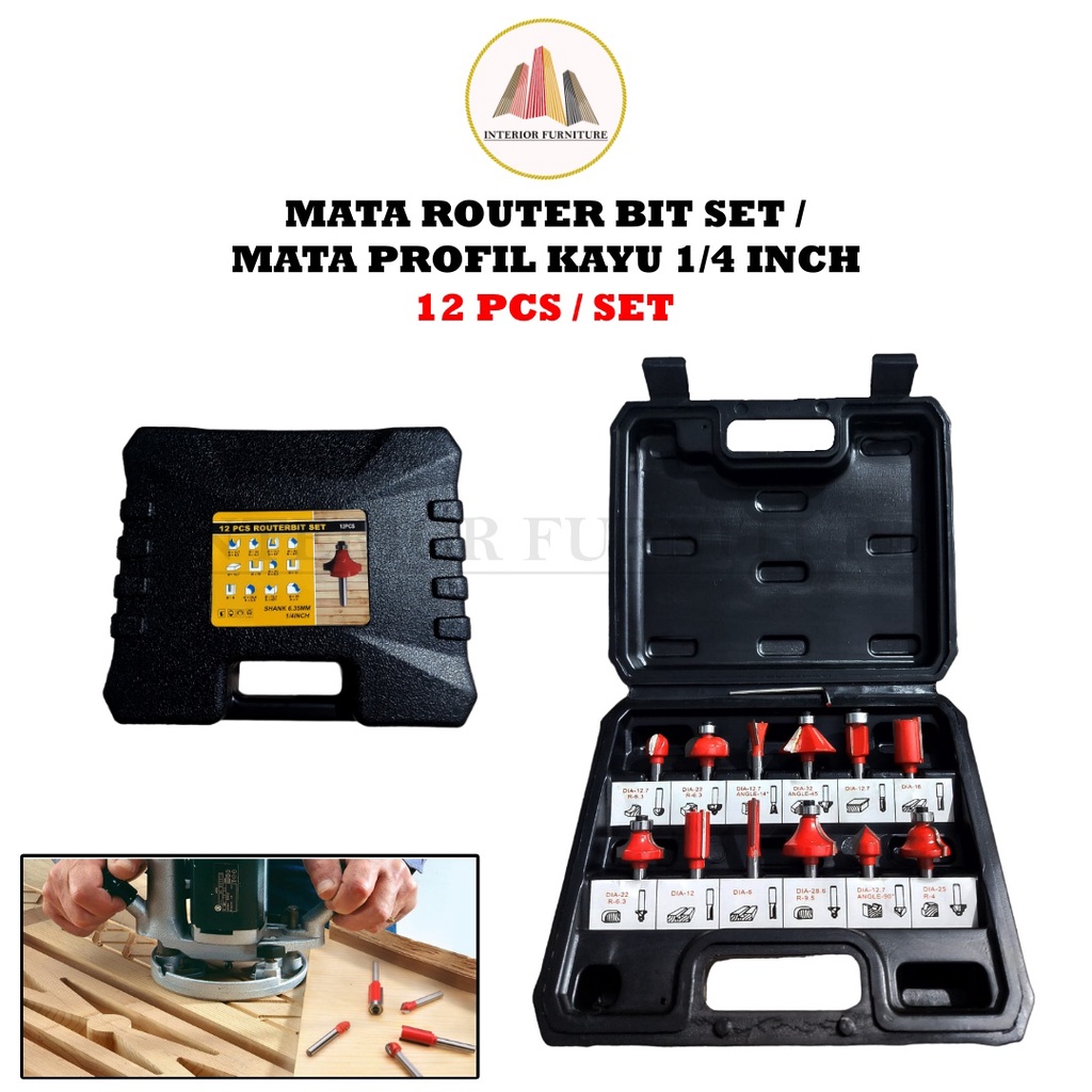 Jual Mata Router Trimmer Kayu SET 12 pcs router set mata profil trimmer ...
