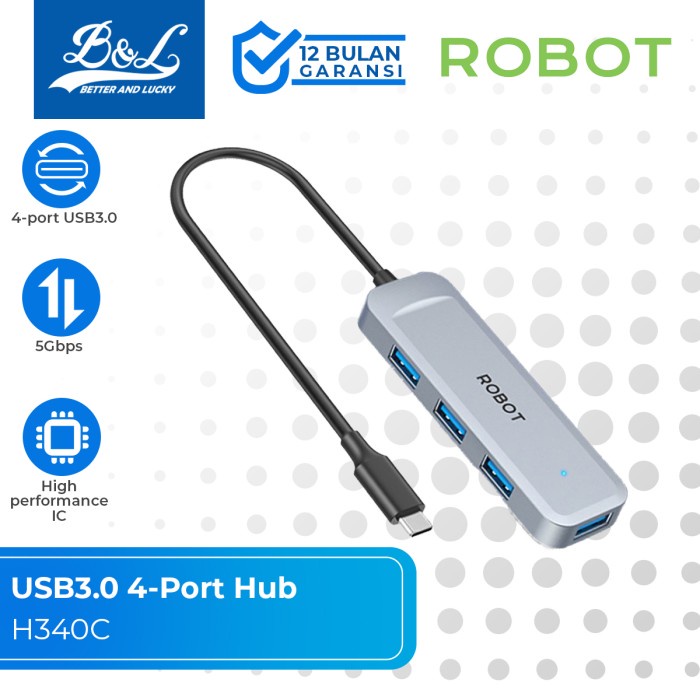 Jual ROBOT H340C Type-C to 4-Port USB3.0 Hub 5Gbps | Shopee Indonesia