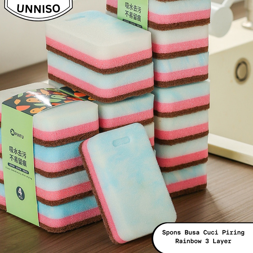 Jual UNNISO - Spons Busa Cuci Piring Rainbow 3 Layer | Shopee Indonesia