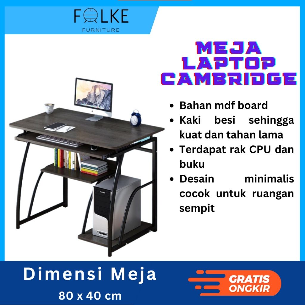 Jual Cambridge Meja Gaming Komputer Kerja CPU Import Rangka Besi ...