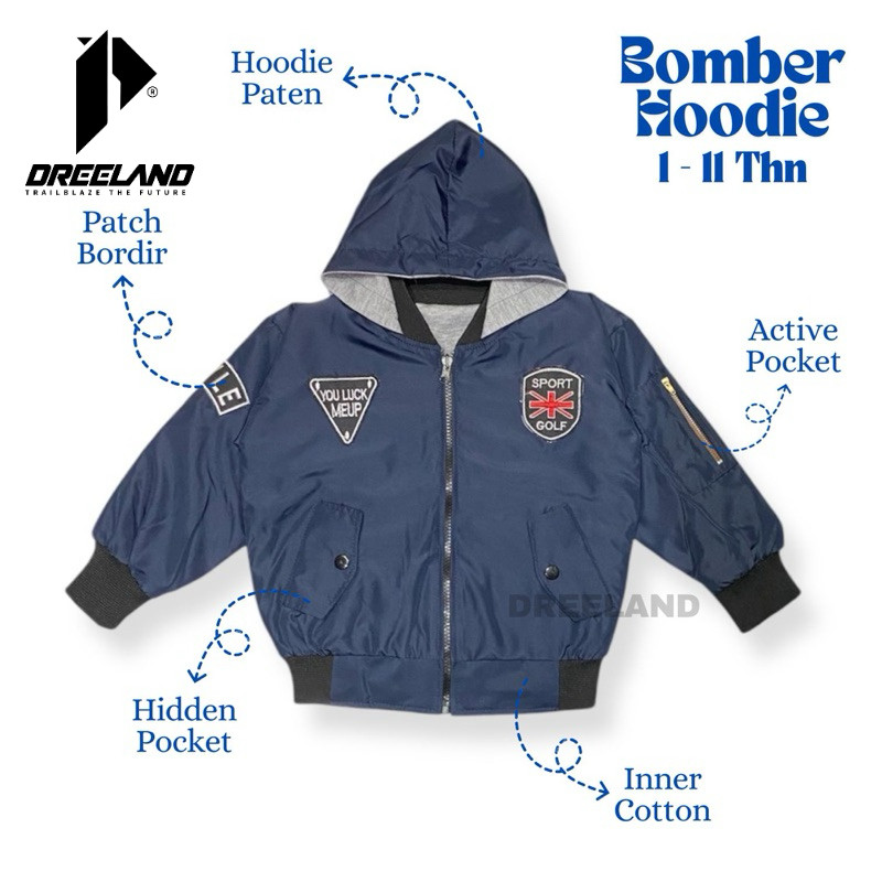Jual Dreeland (1-11 tahun) Jaket Anak Bomber Kupluk | Shopee Indonesia