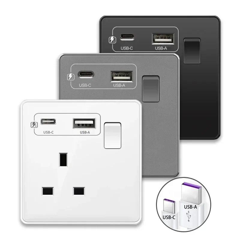 Jual 18W Type-C Plug Quick Charging Uk 13A Usb Wall Socket,Electrical ...