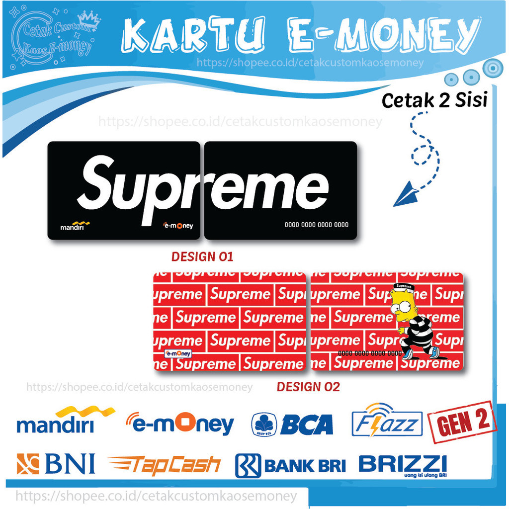 Jual KARTU E MONEY E TOLL KUMPULAN BRAND GAMBAR SUPREME MANDIRI EMONEY ...