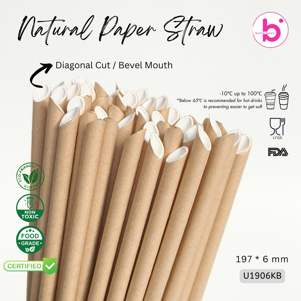 Jual 10 PCS Unwrapped Natural Kraft Paper Straw Bevel Mouth Sedotan ...