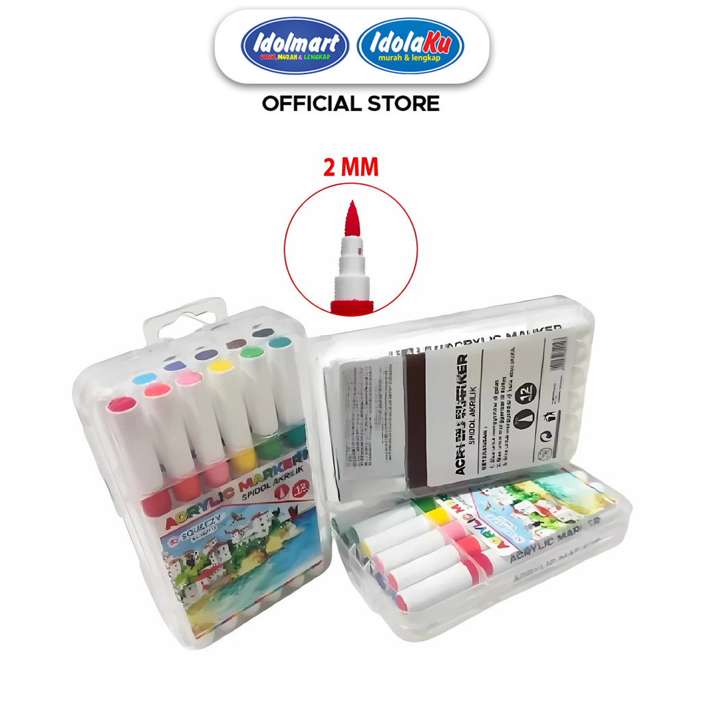 Jual IDOLAKU SQUEEZY Spidol Brush Acrylic 12 Warna Brush Pen Maker ...