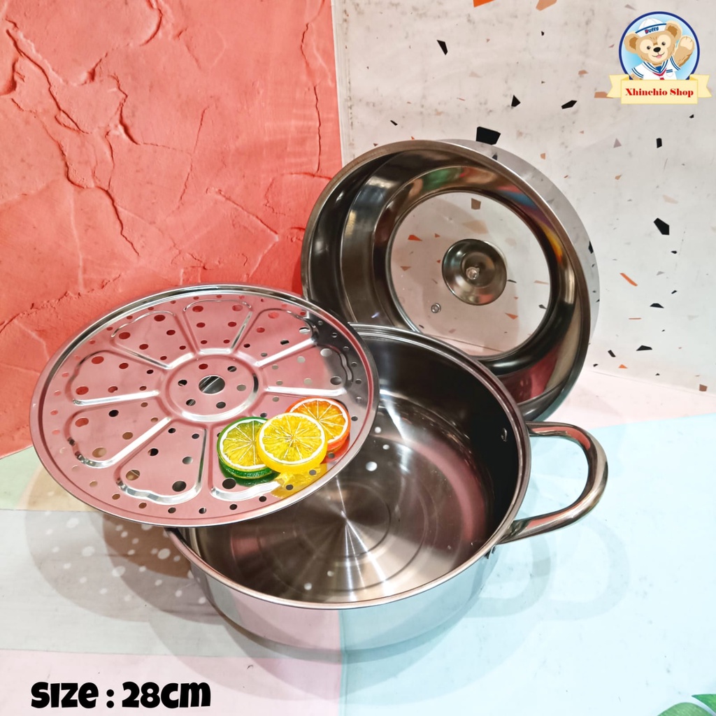 Jual PANCI SOUP + STREAMER STAINLESS 28 CM/ PANCI SOUP STEAMER ...