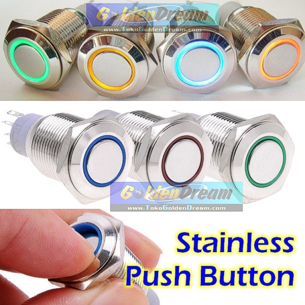 Jual Stainless Push Button Switch with Ring LED Saklar Metal (pilihan ...