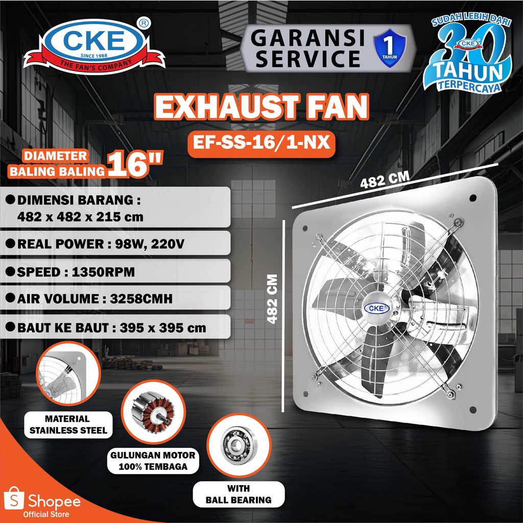 Jual CKE Exhaust Fan Stainless EF-SS-16/1-NX 16 Inch Kipas Angin ...