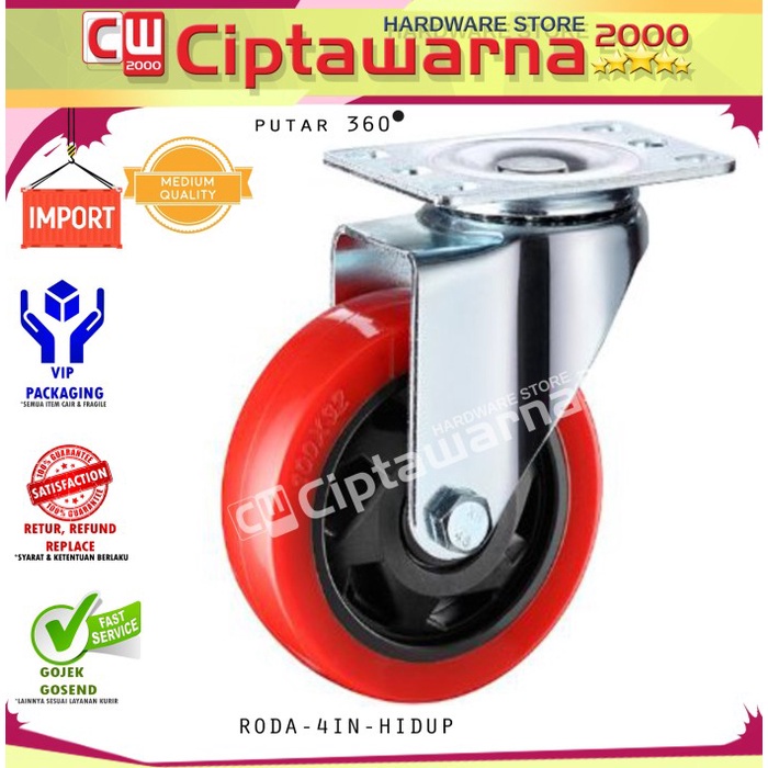 Jual Roda 4 inch HIDUP heavy PU Medium wHEEL Taiwan 4" Roda angkut ...