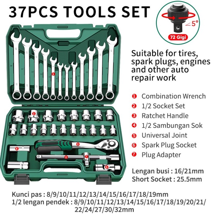 Jual Tool kit Set 121pcs Merk ISKU 72gigi Gagang Rachet/Kunci Set ...