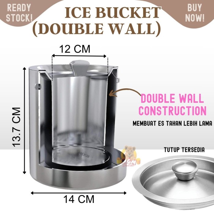 Jual Tempat es batu 14cm Stainless Ice bucket Double Wall 1.5L dengan ...