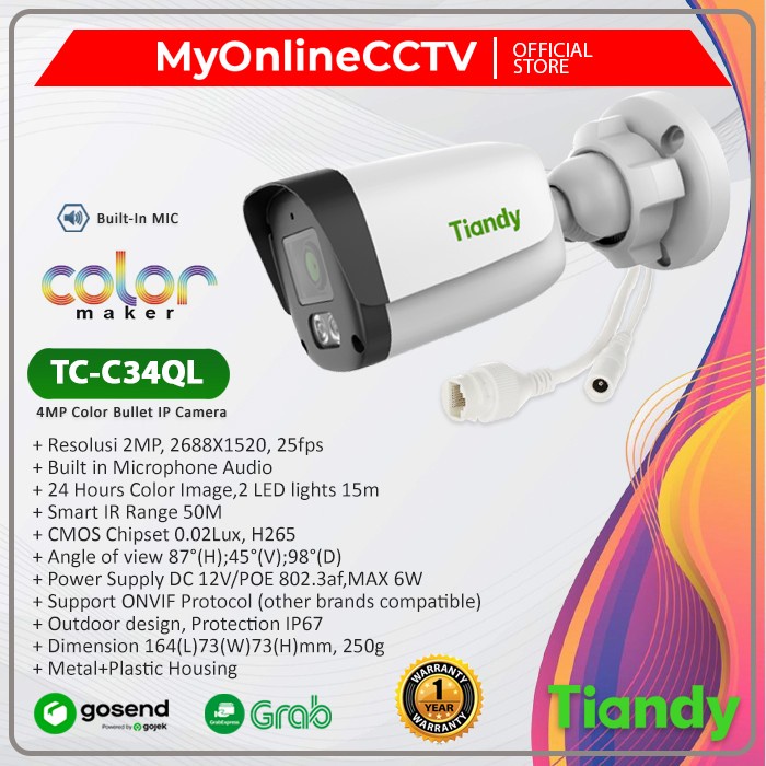 Jual IP CAMERA CCTV TIANDY TC-C34QL 4MP AUDIO COLORFULL POE ONVIF ...